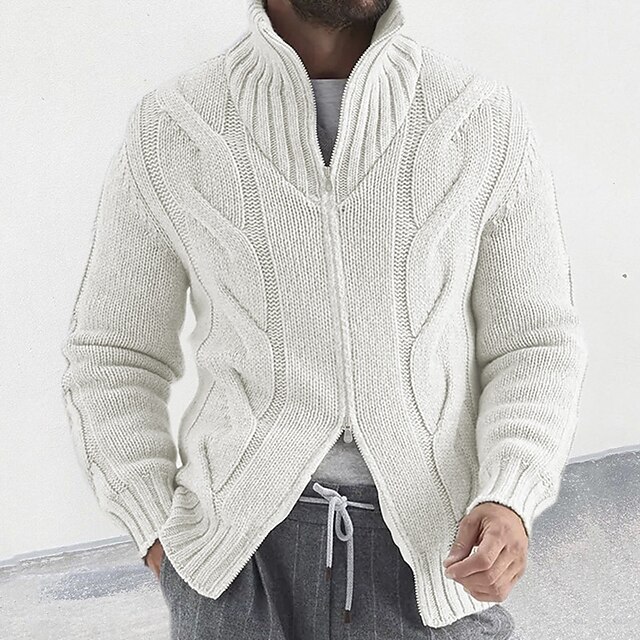 Men's Cardigan Sweater Zip Sweater Cropped Sweater Cable Knit Regular ...