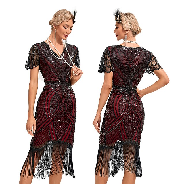 Retro Vintage Roaring 20s 1920s Knee Length Flapper Dress Dress Short ...