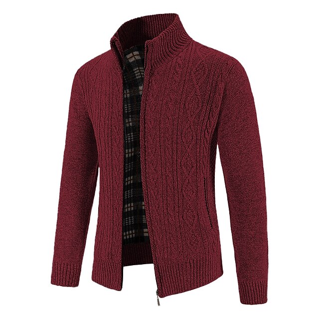 Men's Cardigan Sweater Cropped Sweater Ribbed Knit Regular Knitted ...