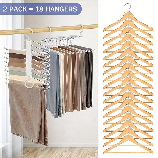 1pc Upgrade 9 Layers Pants Hangers, Space Saving Pant Jean Hangers, Non ...