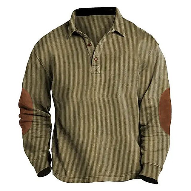 Men's Corduroy Shirt Button Up Polos Casual Sports Lapel Long Sleeve ...