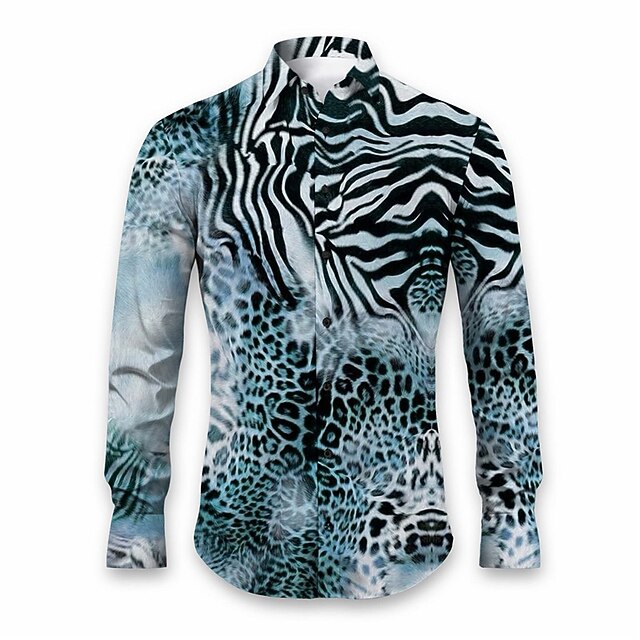Men's Leopard Animal Fur Pattern Shirt Button Up Shirt Long Sleeve ...