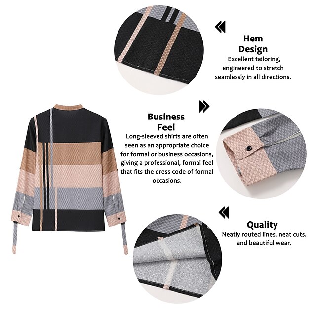 Men's Striped Geometric Pattern Geometry Shirt Button Up Shirt Long ...