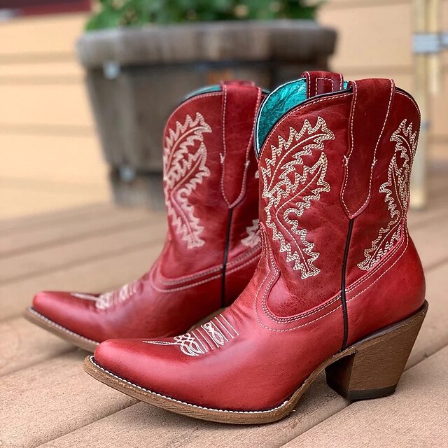 Women's Red Western Cowboy Boots with Embroidery for Vintage Style and ...