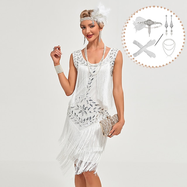 Sets with Flapper Dress Feather Headband Gloves Necklace 4 PCS Roaring ...