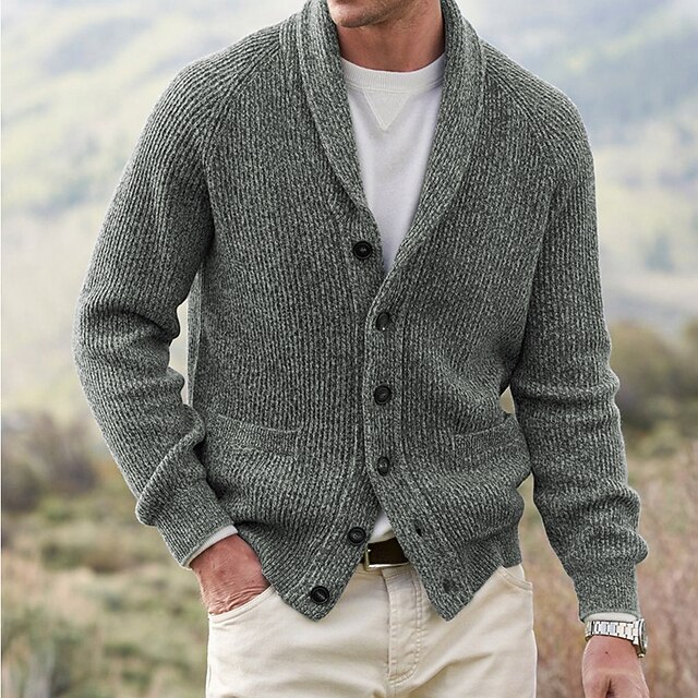 Men's Sweater Cardigan Sweater Cropped Sweater Ribbed Knit Button ...