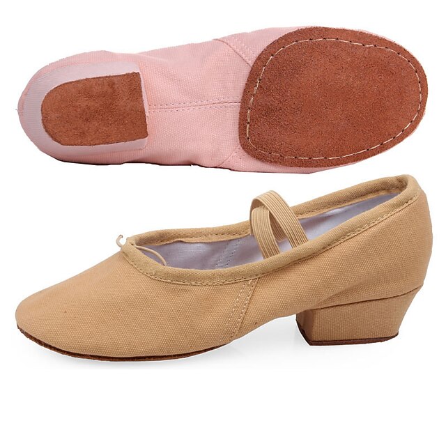 Women's Canvas Ballet Shoes, Low Heel Dance Training Shoes with Suede ...