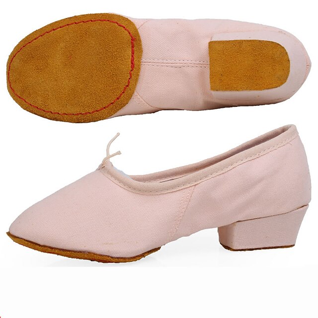 Women's Canvas Ballet Shoes, Low Heel Dance Training Shoes with Suede ...