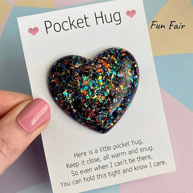 1pc, Pocket Hugging Heart Pocket Hugging Love Gift Small Hug Decoration Glass Heart Glitter ...