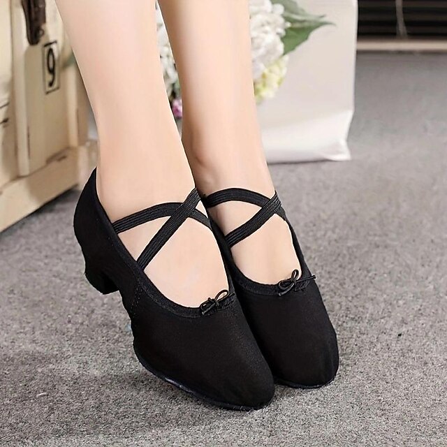 Women's Canvas Ballet Shoes, Low Heel Dance Training Shoes with Suede ...