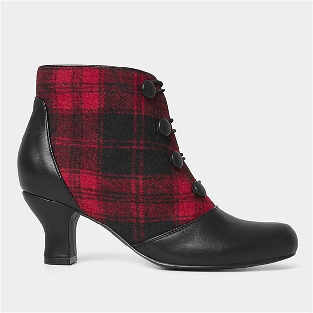 Women's Victorian Plaid Button Ankle Boots – Retro Heeled Booties with ...