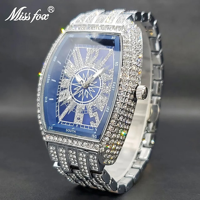 Iced Out Quartz Watch Gift for men Women Big Wrist Full Diamond Quartz ...