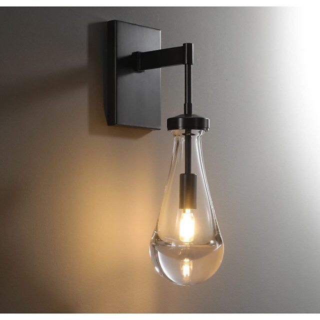 Gold Black Wall Sconces Bedside Light with Clear Solid Glass Raindrop ...