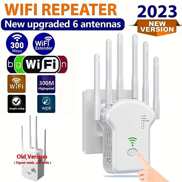 WiFi Extender WiFi Booster 6Times Stronger 300Mbps WiFi 2.485GHz Dual ...