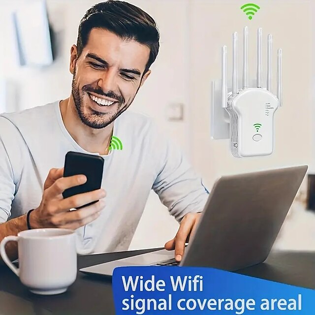 WiFi Extender WiFi Booster 6Times Stronger 300Mbps WiFi 2.485GHz Dual ...