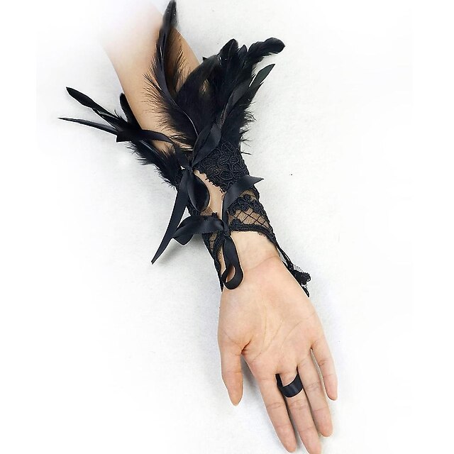 1 Pair Feather Lace Long Gloves Retro Vintage Punk & Gothic Witch ...