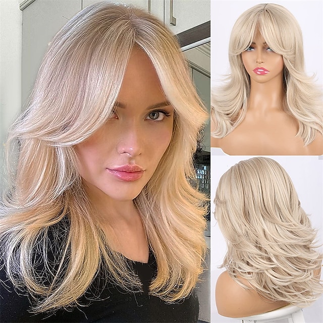 Golden Blonde Wig Strawberry Blonde Wig with Bangs Long Haired Wig for ...