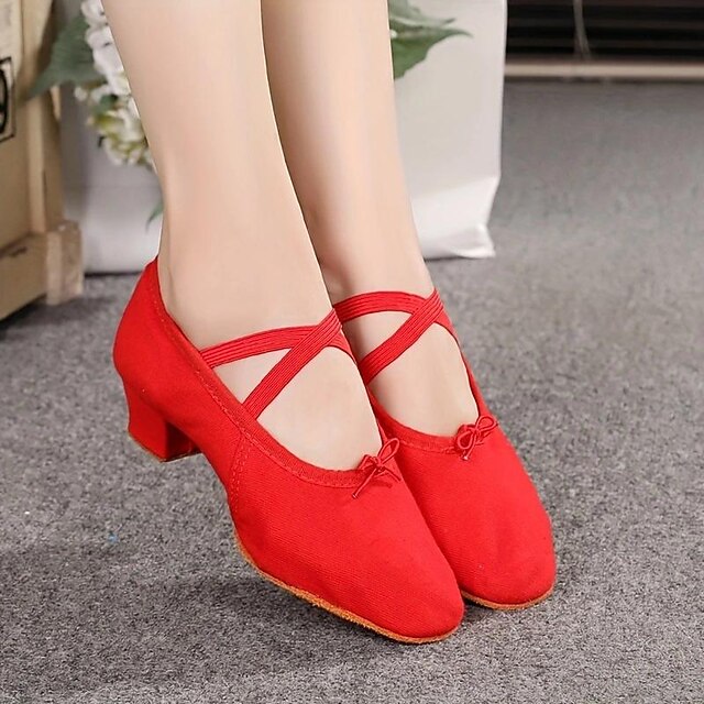 Women's Canvas Ballet Shoes, Low Heel Dance Training Shoes with Suede ...