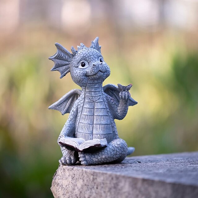 Baby Dragon Reading Book Statue Dragon Sculpture Garden Statue ...
