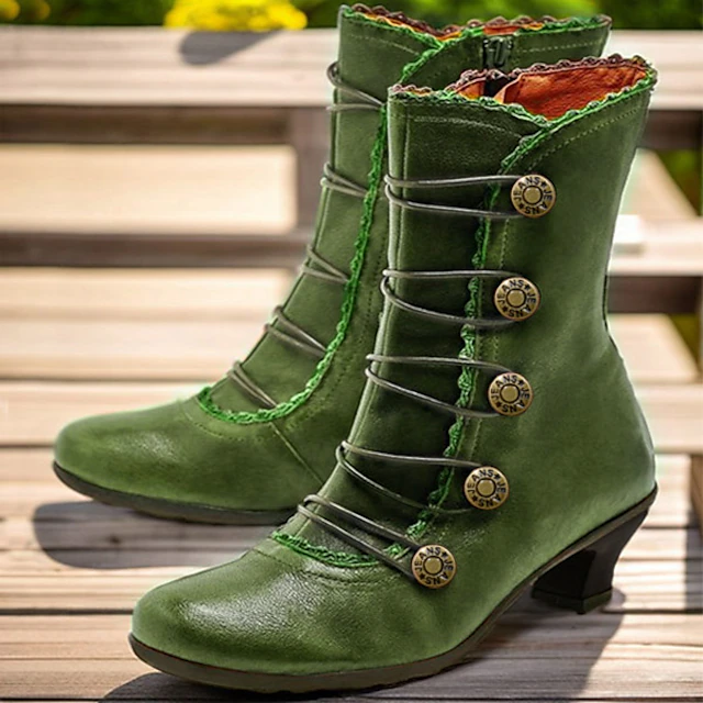 Womens Brown Vintage Victorian Lace Up Ankle Boots With Button Details And Mid Heel For Cosplay