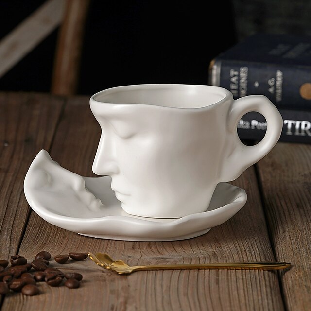 Unique Face Shaped Water Cup With Saucer, Creative Coffee Cup Set ...