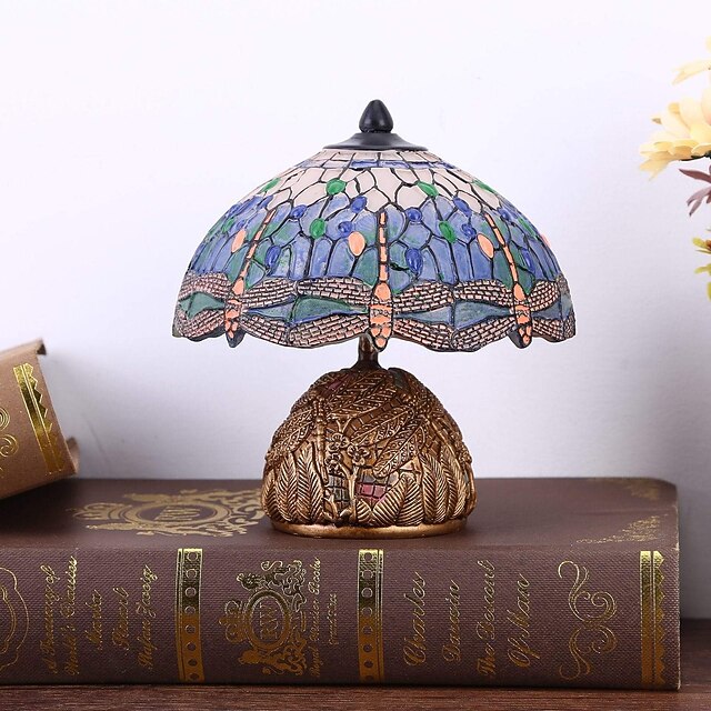 Dragonfly Table Lamp, Resin Handcraft Night Light Simulated Stained ...