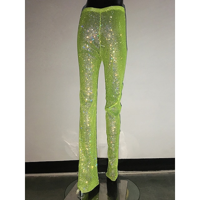 Metallic Sparkle Pants Sheer Mesh Rhinestone Cover Up Disco Solid Color ...