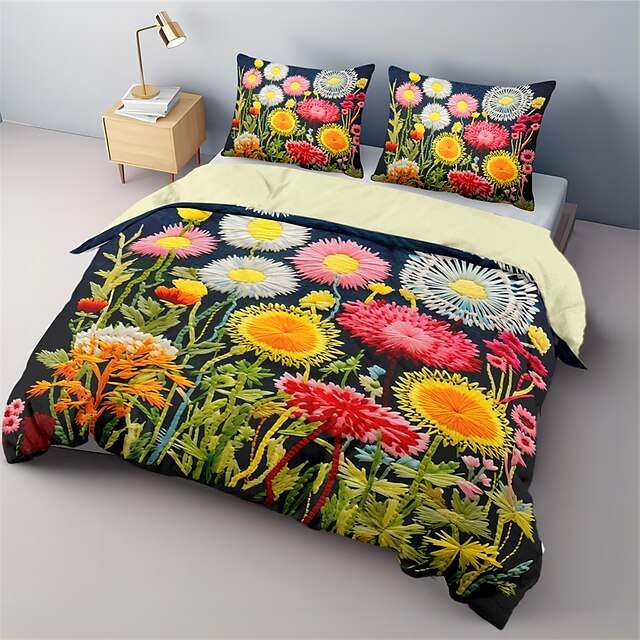 Floral Quilt Art Pattern Duvet Cover Set Comforter Set Soft 3 Piece