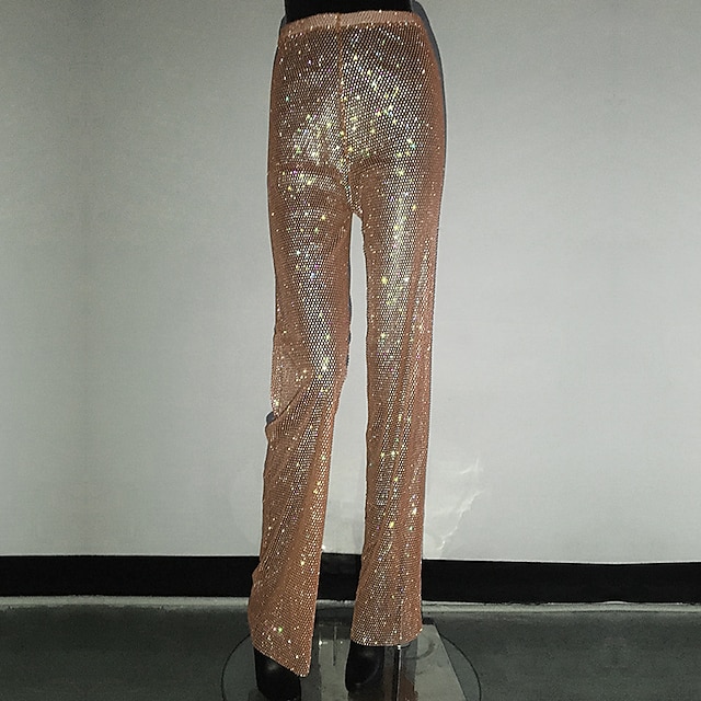 Metallic Sparkle Pants Sheer Mesh Rhinestone Cover Up Disco Solid Color ...