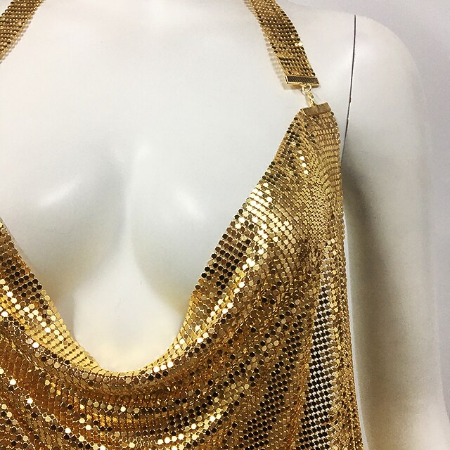 Metallic Backless Sparkle Body Chain Mini Dress Disco Sequins Solid ...