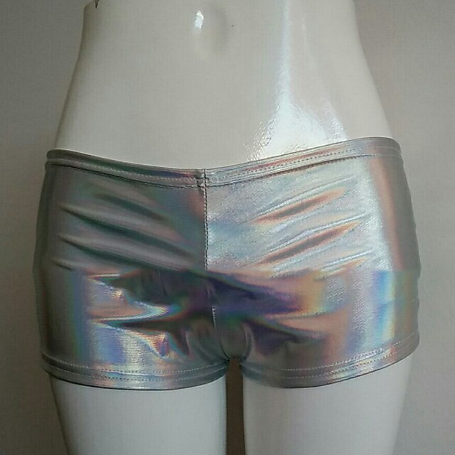 Metallic 1980s Shiny Latex Patent Shorts PU Leather Bodycon Solid Color ...