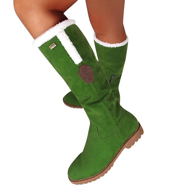 Women's Suede Knee-High Boots with Fleece Lining - Brown Winter Casual ...