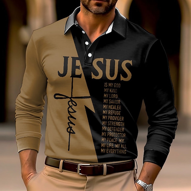 Men's Jesus Christian Polo Shirts Golf Shirt Long Sleeve Polo Shirts ...