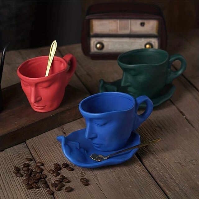 Unique Face Shaped Water Cup With Saucer, Creative Coffee Cup Set ...