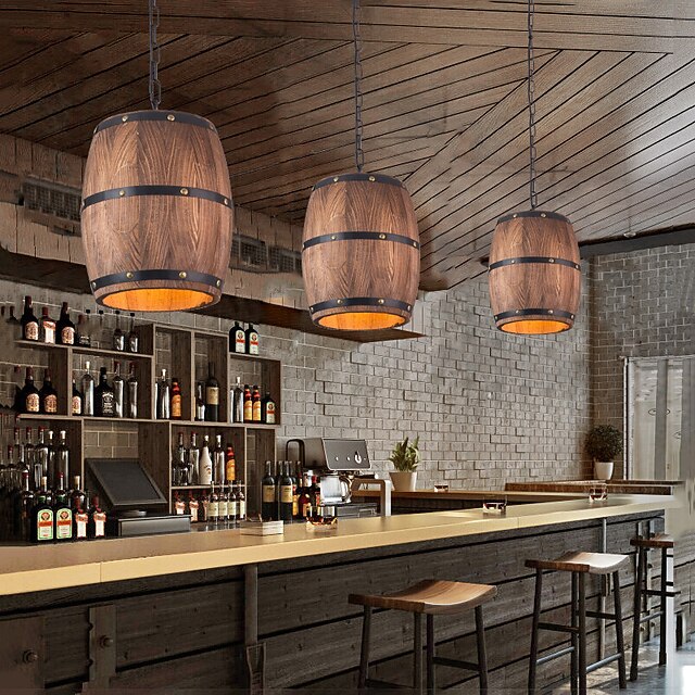 Wooden Wine Barrel Chandelier Bar Cafe Lights Vintage Rustic Wine ...