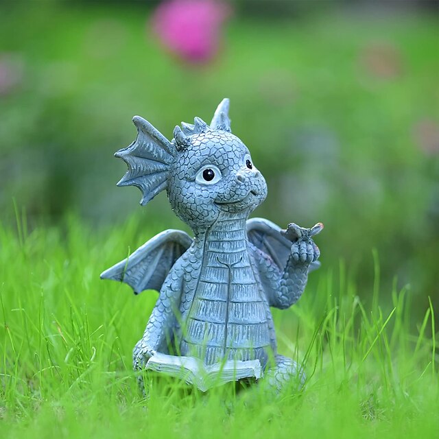 Baby Dragon Reading Book Statue Dragon Sculpture Garden Statue ...