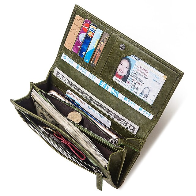 Women's Vintage Red Leather RFID-Blocking Wallet - Multi-Compartment ...