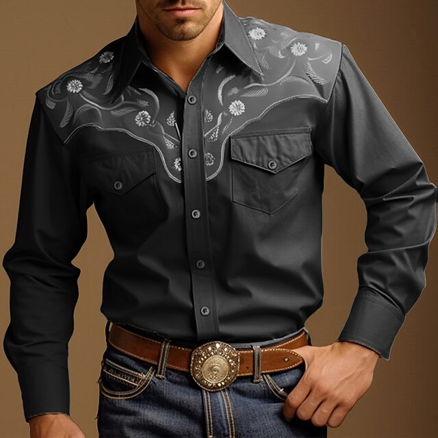 Floral Vintage western style Men's Shirt Western Shirt Outdoor Street ...