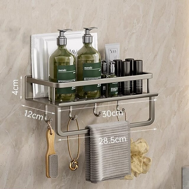 Bathroom Accessories Shelf Organizer Shower Storage Rack Gray Wall ...
