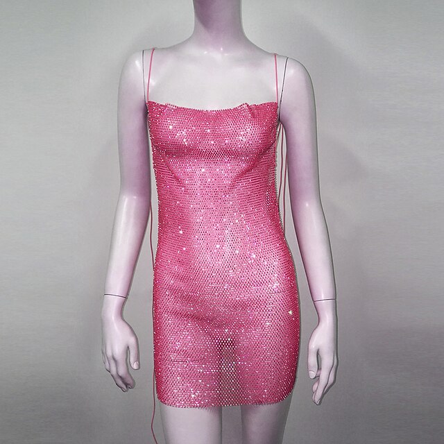 Metallic Backless Sparkle Mini Dress Sheer Mesh Rhinestone Cover Up ...