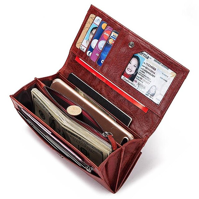 Women's Vintage Red Leather RFID-Blocking Wallet - Multi-Compartment ...