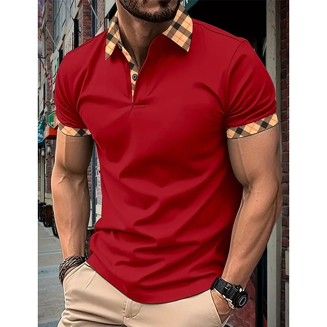 Men's Polo Shirt Button Up Polos Casual Holiday Lapel Short Sleeve ...
