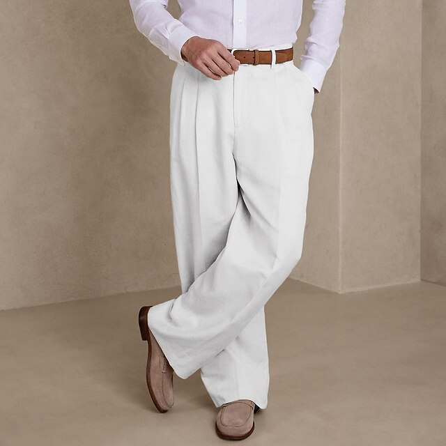 Men's Dress Pants Linen Pants Summer Pants Pleated Pants Front Pocket ...