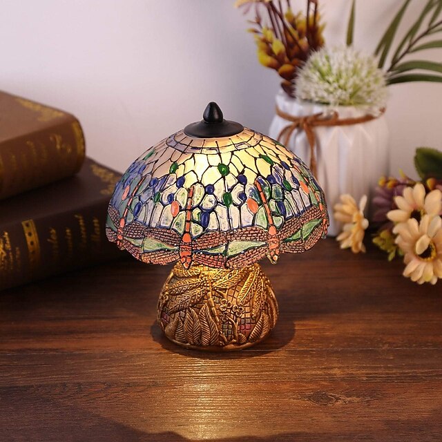 Dragonfly Table Lamp, Resin Handcraft Night Light Simulated Stained ...