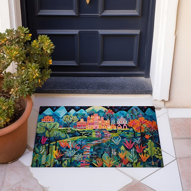 Colorful City Doormat Floor Mats Washable Rugs Kitchen Mat Non-Slip Oil ...