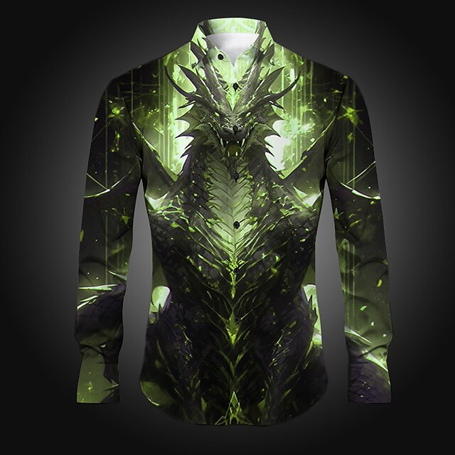 Men's Dragon Shirt Button Up Shirt Long Sleeve Artistic Abstract Daily ...
