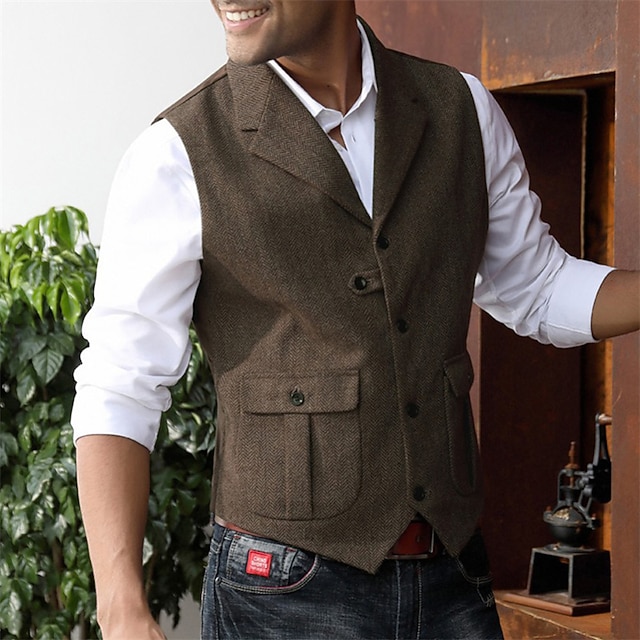 Men's Vest Waistcoat Daily Wear Vacation Going out Retro Vintage Spring ...