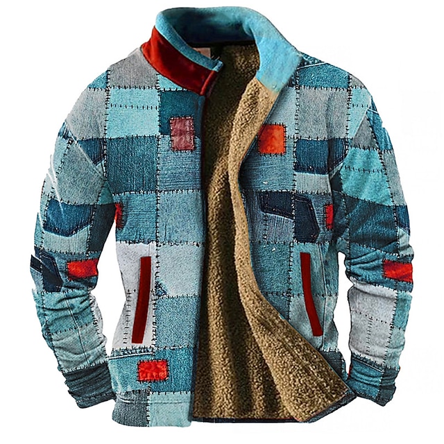Men's Graphic Patchwork Sweatshirts Zip Sweatshirt Fleece Jacket ...