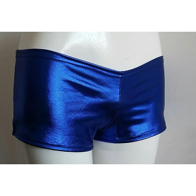 Metallic 1980s Shiny Latex Patent Shorts PU Leather Bodycon Solid Color ...