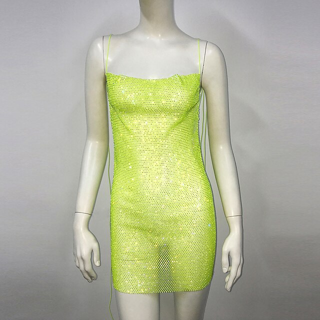 Metallic Backless Sparkle Mini Dress Sheer Mesh Rhinestone Cover Up ...